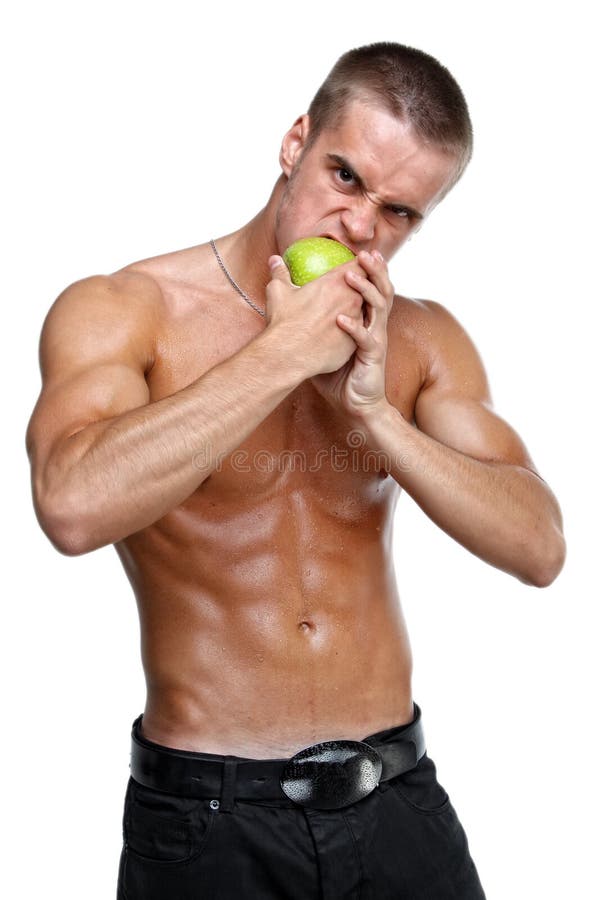 Pomme Mangeuse Dhommes Nue Humide Sexy De Muscle Jeune Photo Stock