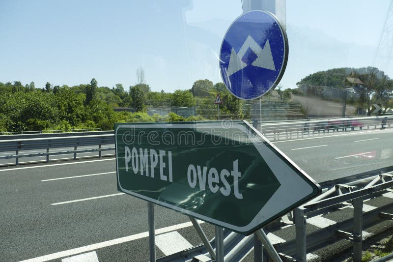 Pompeii Este Road Sign on Highway. Italy Stock Photo - Image of pompeii ...