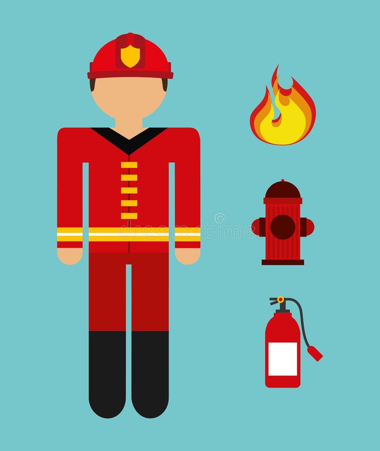 Pompiere Ed Icone Camion Dei Vigili Del Fuoco Su Fuoco Illustrazione ...