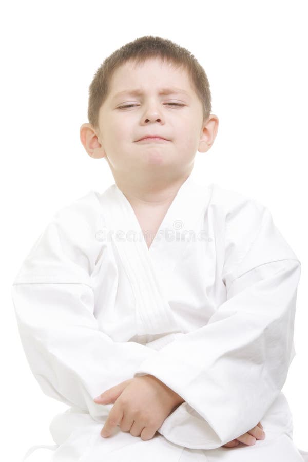 Little Karate Kid Legs Crossed Looking Up Stock Image - Image of kimono ...