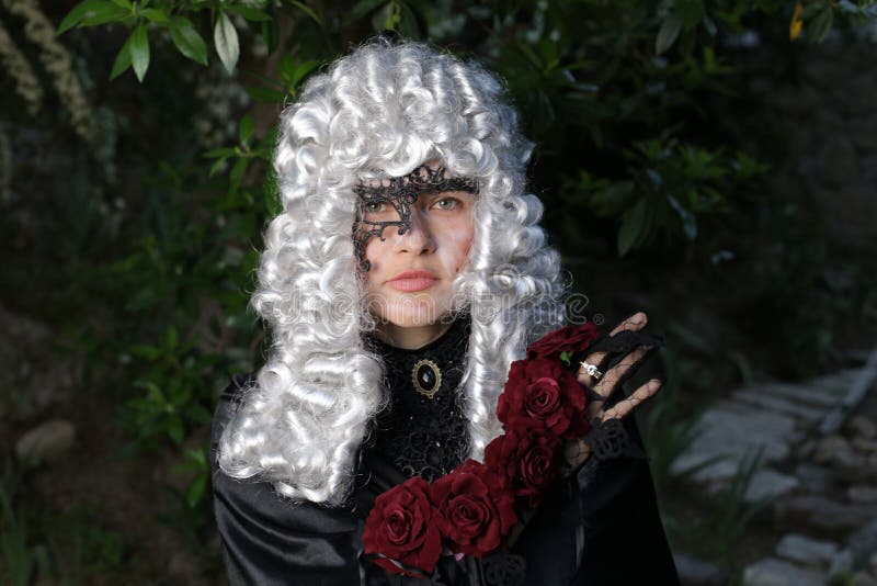 Pompous Victorian Lady Wearing Roses Crown and a Mask Stock Image ...