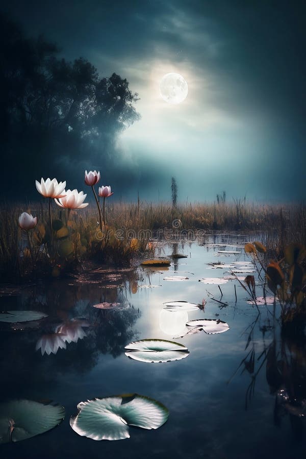 Lotus Pond Night Stock Illustrations – 241 Lotus Pond Night Stock ...