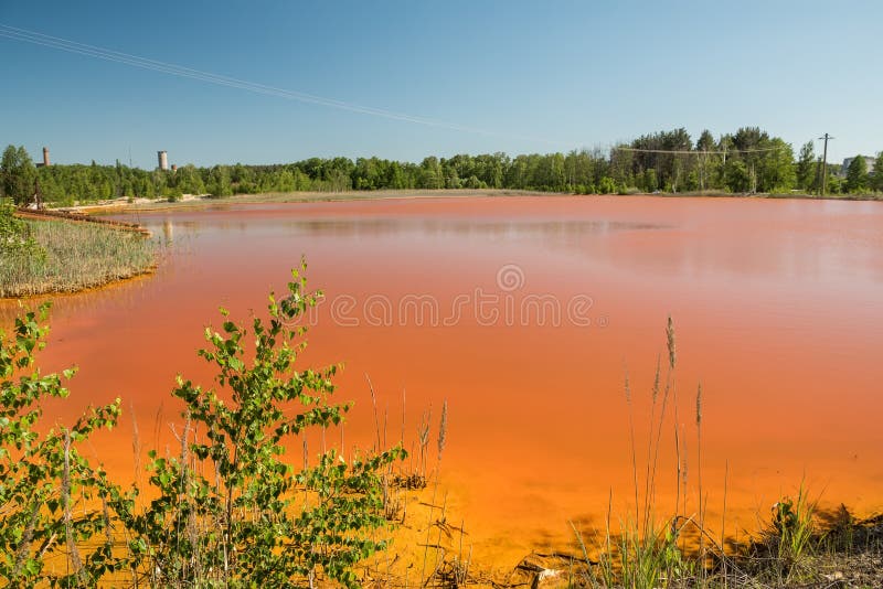 A Pond with Bright Red Water. Environmental Problems, Pollution of the ...