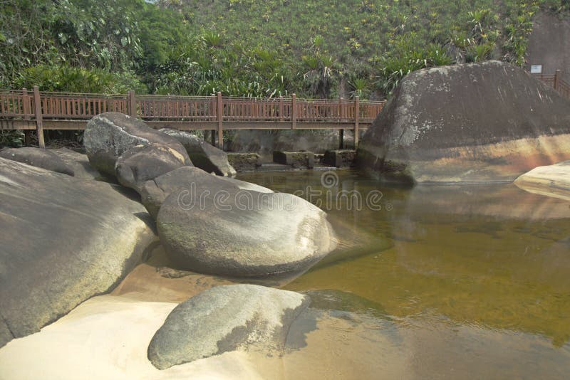 Pond with Calm Water among Several Large Rocks Stock Image - Image of ...