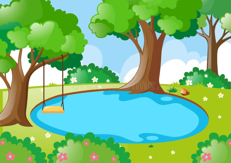 Pond in the forest stock illustration. Illustration of scene - 81195200