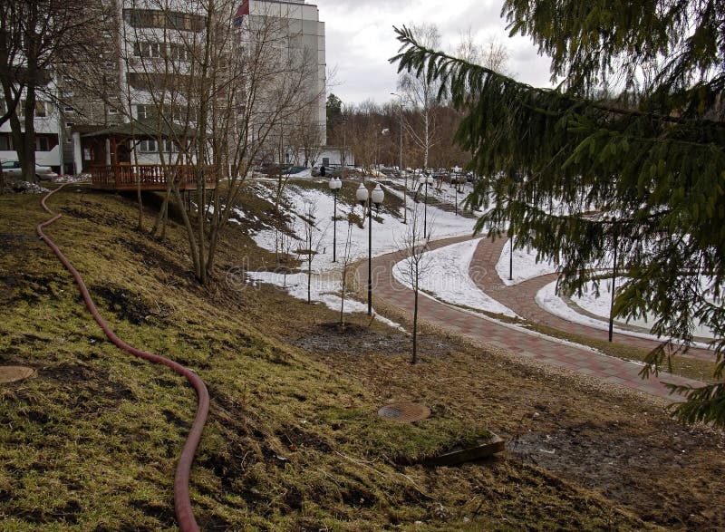 The Pond Ice is Still Melting in Spring Stock Photo - Image of ...