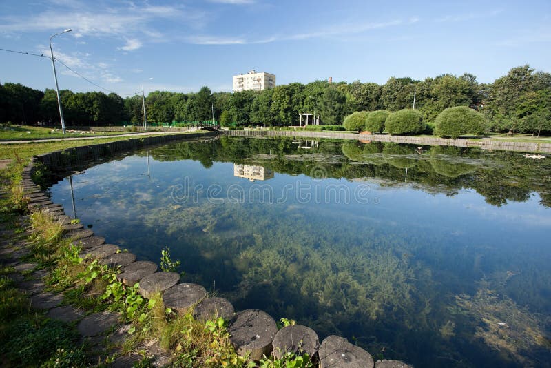 The Pond in the Park at Sunset Stock Photo - Image of nature, summer ...