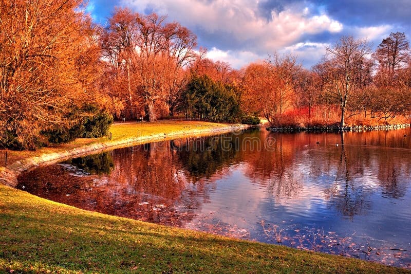 Pond in the park stock image. Image of blue, yellow, peaceful - 31823397