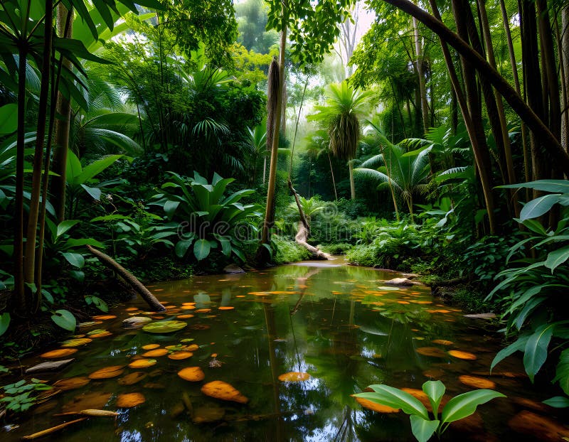 A Pond in a Tropical Rainforest Stock Illustration - Illustration of ...