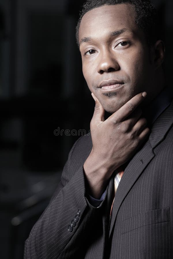 Pondering businessman stock photo. Image of touch, black - 7444992