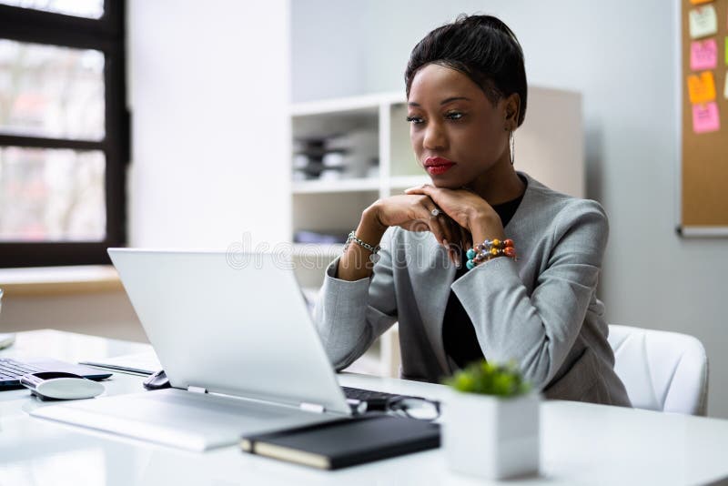 Pondering Thinking Businesswoman Using Office Computer Stock Image ...