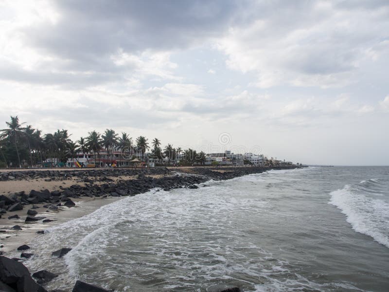 Pondicherry Beach stock photo. Image of beach, hard, india - 97222746
