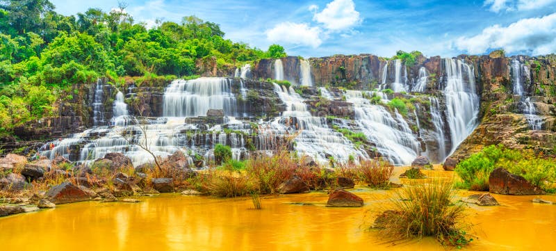 Pongour Waterfall. Panorama Stock Image - Image of summer, panoramic ...