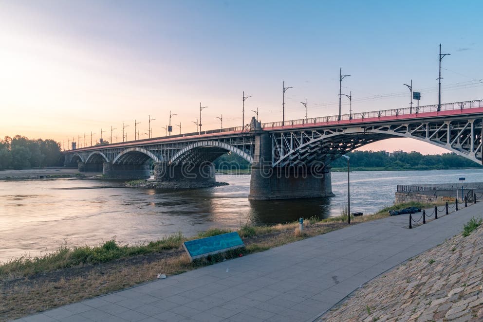 The Poniatowski Bridge at Sunrise Stock Photo - Image of road, europe ...