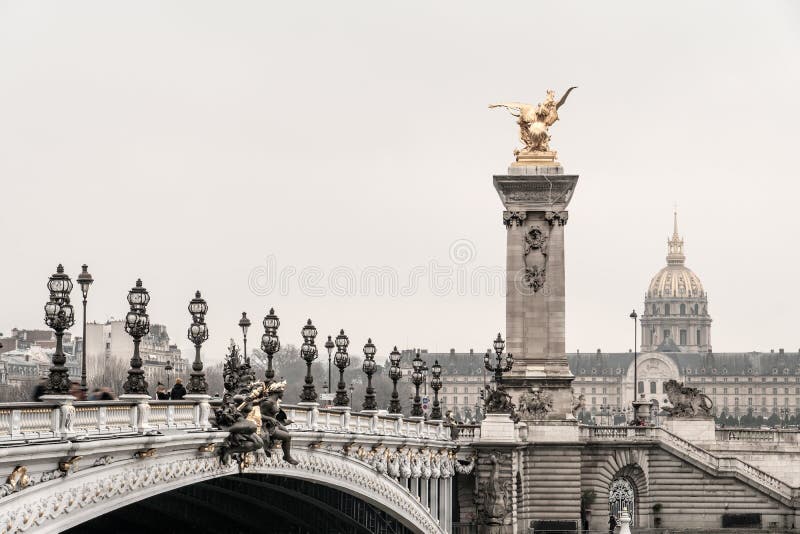 Pont Alexandre III and Les Invalides in Paris Stock Photo - Image of ...