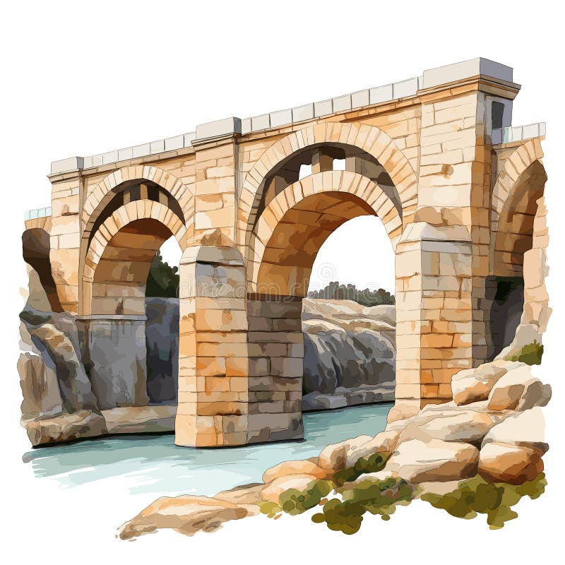 Pont Du Gard. Pont Du Gard Watercolor Vector Illustration Stock Vector - Illustration of ...