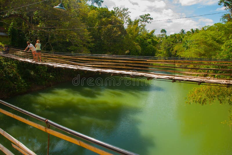 Beau pont en bambou image stock éditorial. Image du tourisme - 45735629