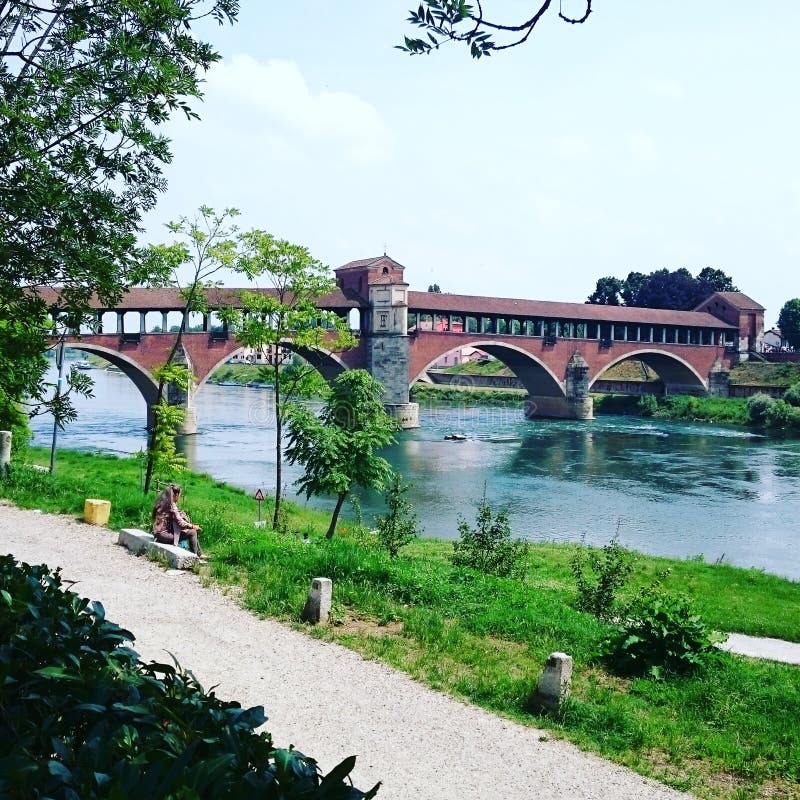Ponte Coperto In Pavia In Lombardy, Italy. Night Shot. Stock Photo ...