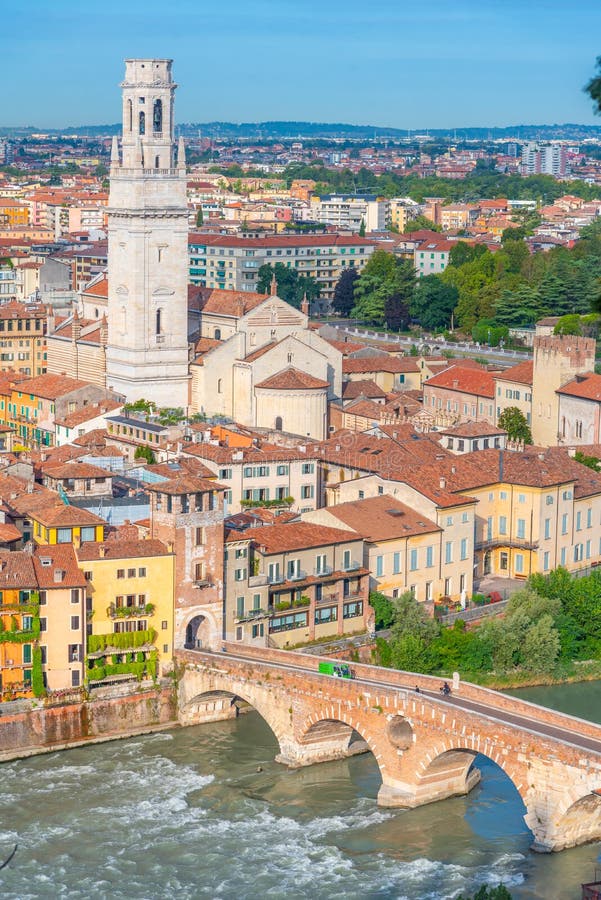 Ponte Pietra Bridge in Verona, Italy Stock Photo - Image of color ...