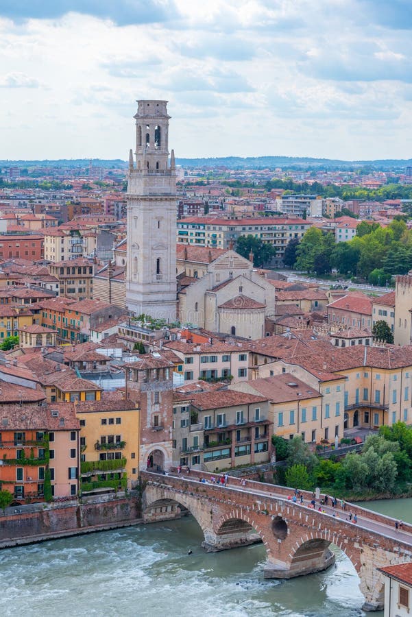 Ponte Pietra Bridge in Verona, Italy Stock Photo - Image of place ...