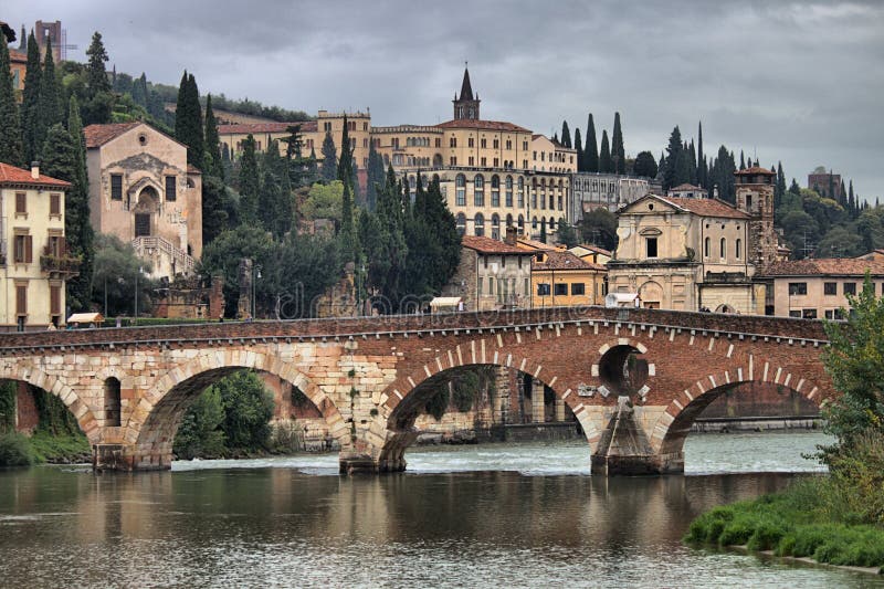 Ponte Pietra Bridge in Verona Stock Image - Image of panorama, tourism ...