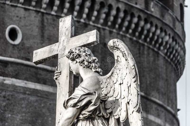 Ponte Sant`Angelo Angel with Cross Stock Image - Image of architecture ...