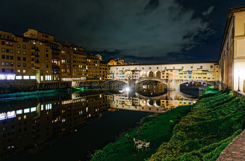 Ponte Vecchio in Florence Italy by Night Stock Image - Image of water ...