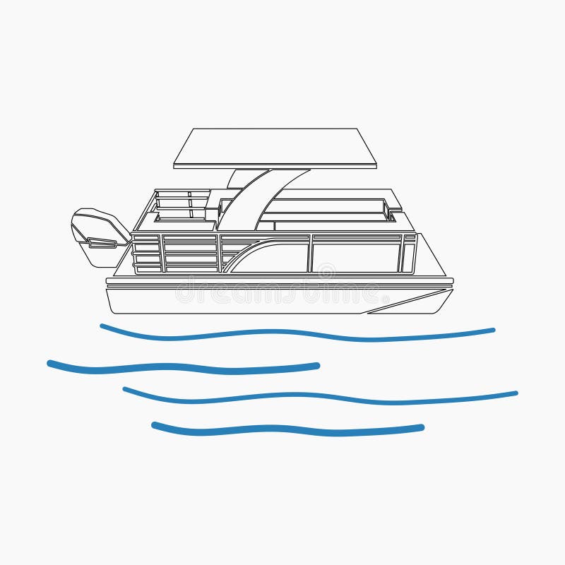 Top Side View Outline Style Pontoon Boat Vector Illustration Stock ...