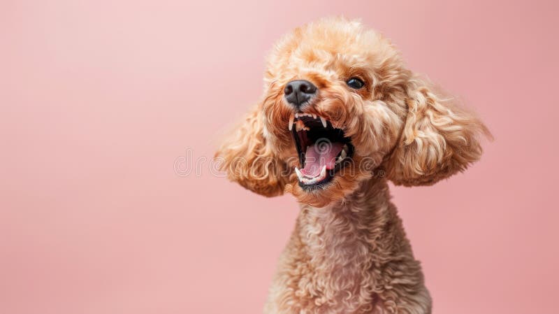 Poodle, Angry Dog Baring Its Teeth, Studio Lighting Pastel Background ...