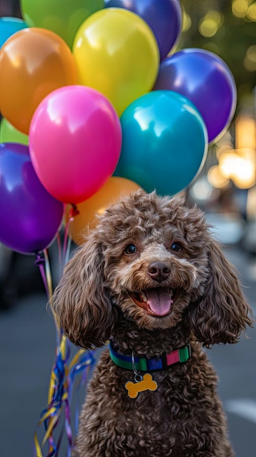 Poodle with Colorful Birthday Balloons. Stock Photo - Image of pedigree ...