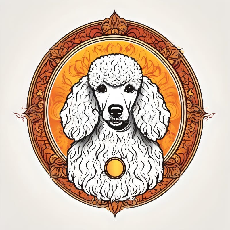 A Poodle Dog is Pictured in a Studio Setting, with a Decorative Frame ...