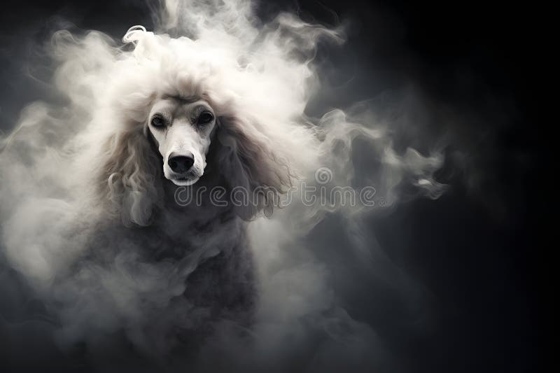 Poodle Dog Puppy Surround with Swirl Smoke. Dynamic Composition and ...