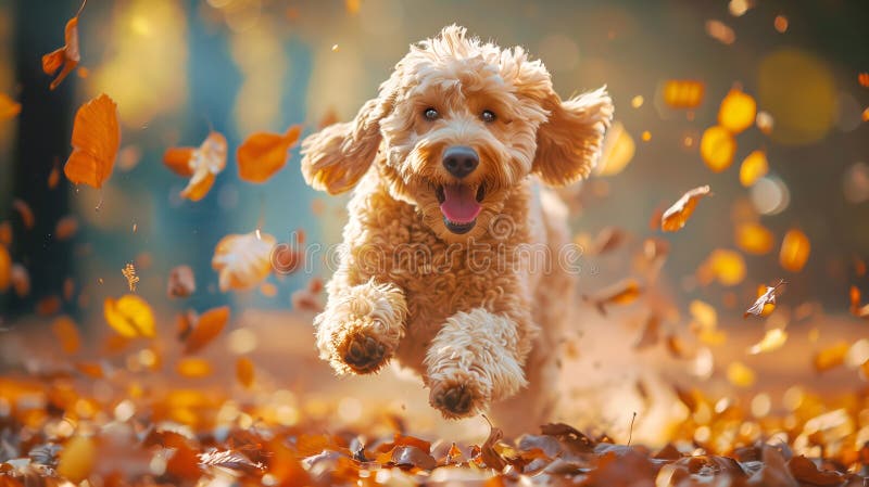 Poodle Joyfully Running through a Park Stock Illustration ...