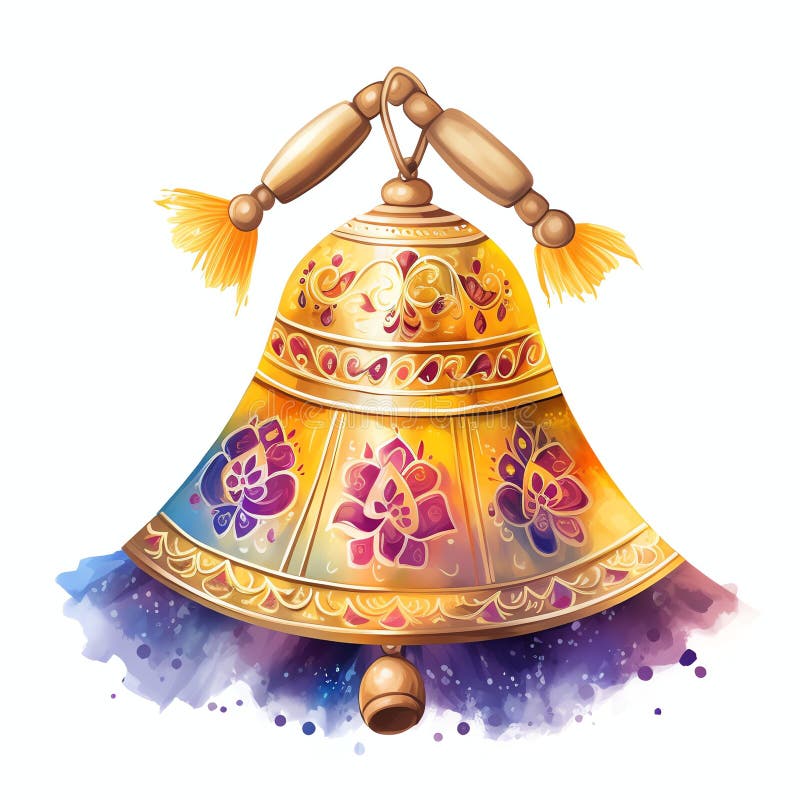 Pooja Bell Diwali Watercolor Illustration Stock Illustration ...