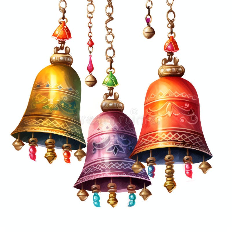 Pooja Bells Diwali Watercolor Illustration Stock Illustration ...