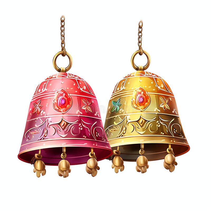 Pooja Bells Diwali Watercolor Illustration Stock Illustration ...