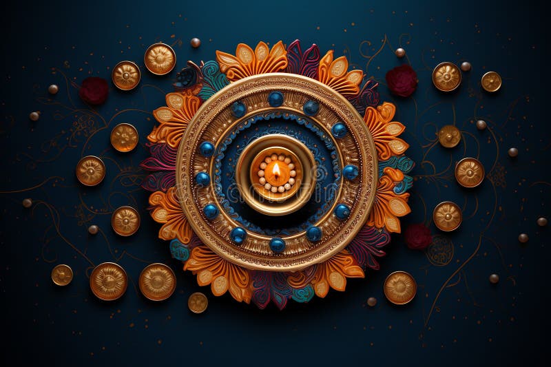 Pooja Thali Cover Diwali Border Frame Stock Illustration - Illustration ...