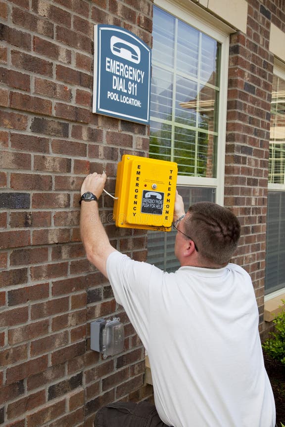 Pool 911 Emergency Call Phone Stock Photo - Image of work, worker: 9291764