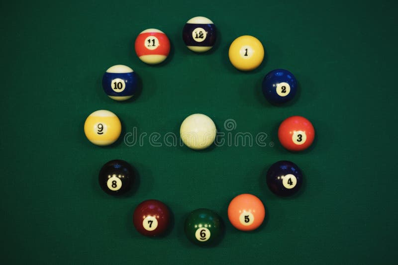 Pool Balls in Circle Like a Clock Face Stock Photo - Image of focus ...