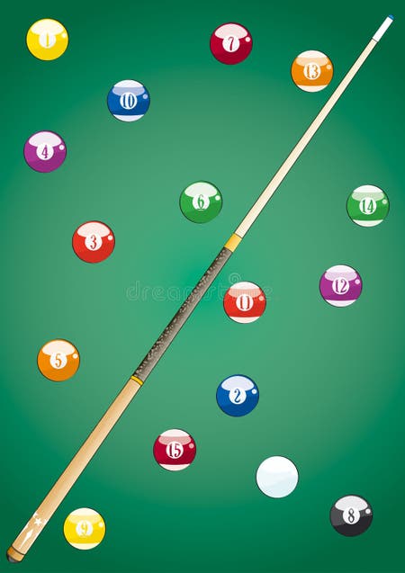 Pool balls and Cue stock vector. Illustration of hobby - 3627235