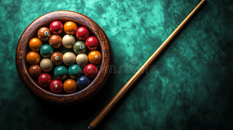 Pool Balls Rack, Cue, Green Felt Table, Game Setup Stock Illustration ...