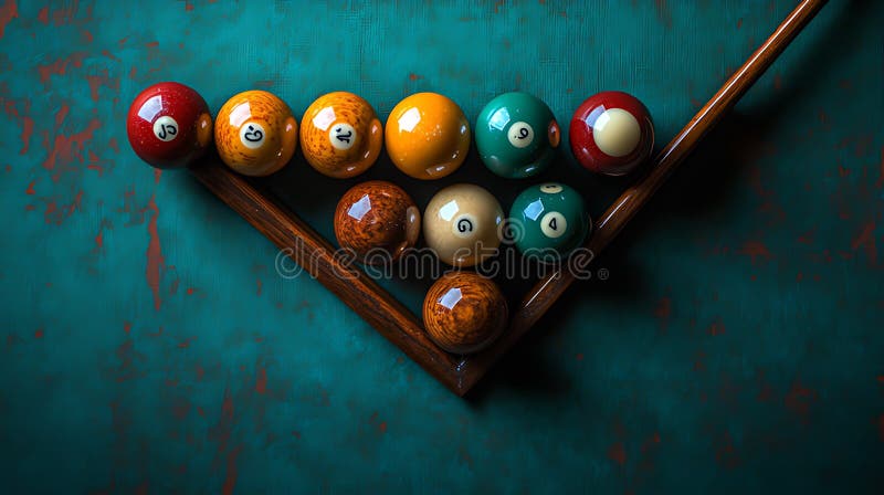 Pool Balls Racked, Cue Sticks, Green Felt, Game Setup Stock ...