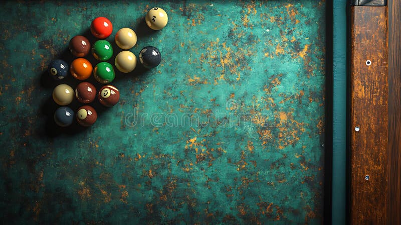 Pool Balls Racked, Green Felt Table, Dark Bar, Game Setup Stock ...