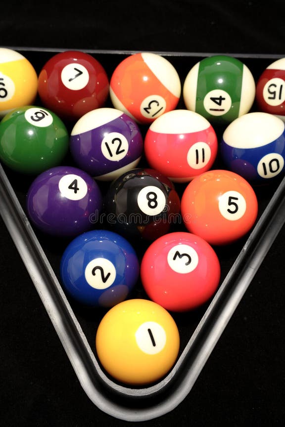 Pool balls racked up stock photo. Image of solids, colorful - 7381956