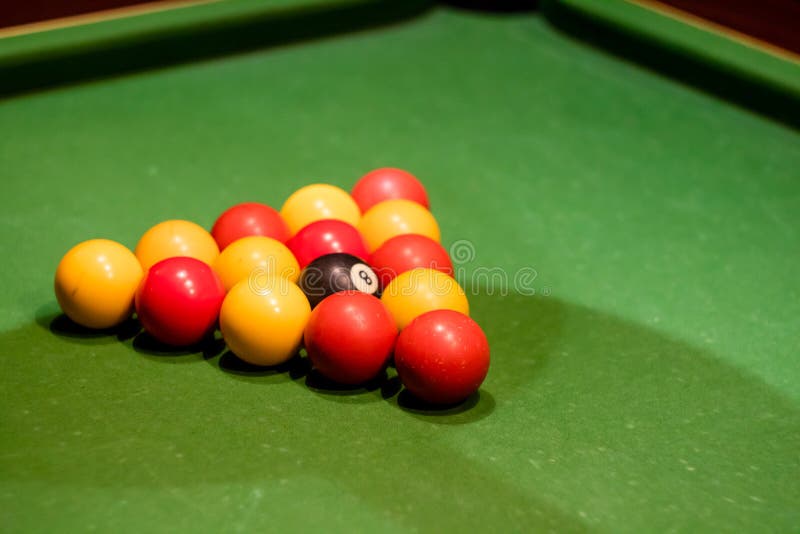Pool Balls Set Up on a Pool Table Stock Photo - Image of color, black ...