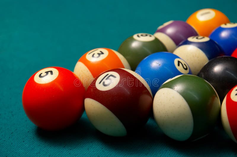Billiard Balls Arranged on a Green Pool Table Stock Image - Image of ...