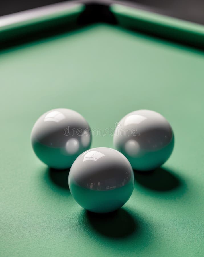 Pool Balls in a Triangle Shape and Stick on Green Felt. Stock Photo ...