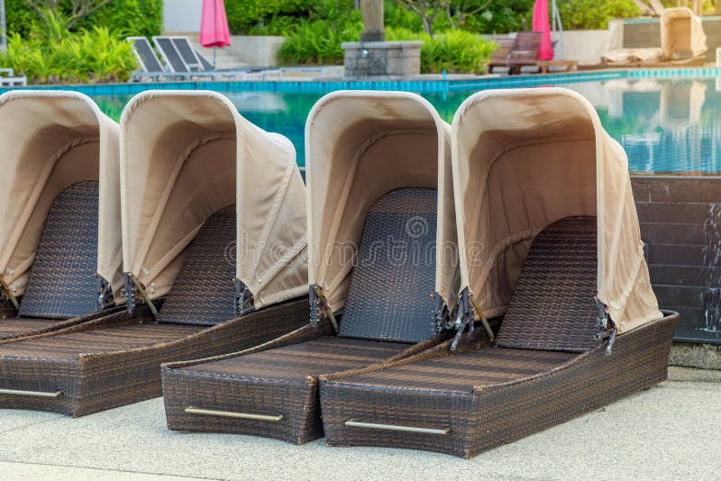 Pool Bed Near Swimming Pool in Tropical Resort Stock Photo - Image of ...