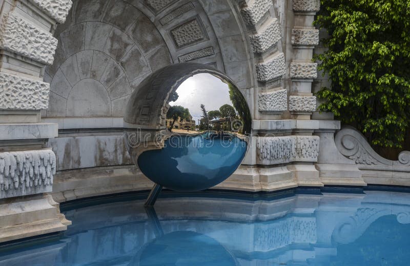 Pool with Big Mirror Sphere in the Garden in Monte Carlo Editorial ...