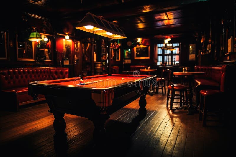 Pool billard in a dark pub stock illustration. Illustration of pool ...